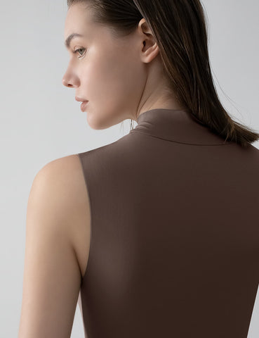 PUMIEY-Mock Turtle Neck Sleeveless Bodysuit