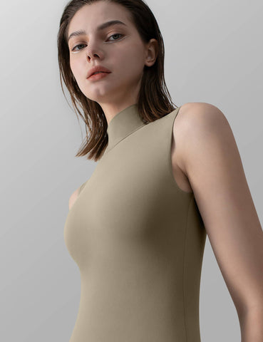 PUMIEY-Mock Turtle Neck Sleeveless Bodysuit