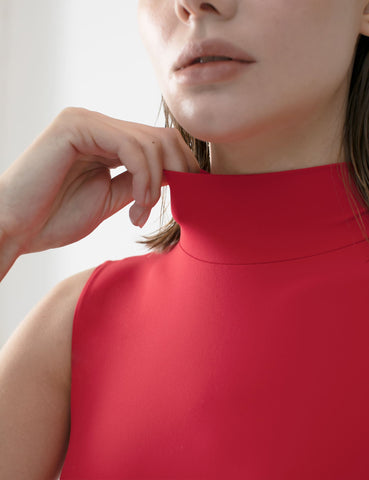 PUMIEY-Mock Turtle Neck Sleeveless Bodysuit