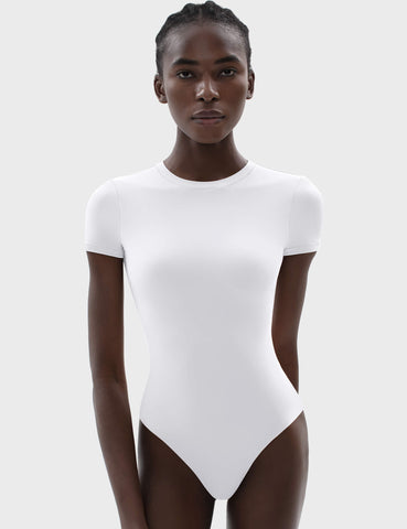 Crew Neck Short Sleeve Bodysuit-Pumiey-Bodysuit and shapewear-all size ...